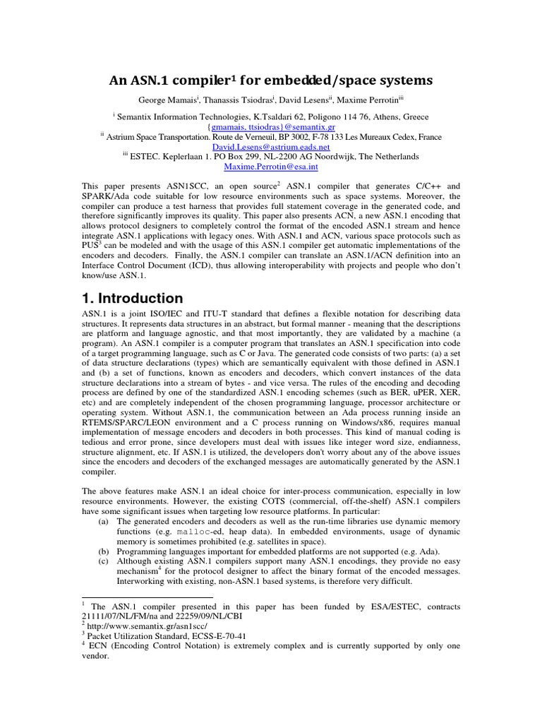An ASN.1 Compiler For Embedded/space Systems: Gmamais, Ttsiodras ...