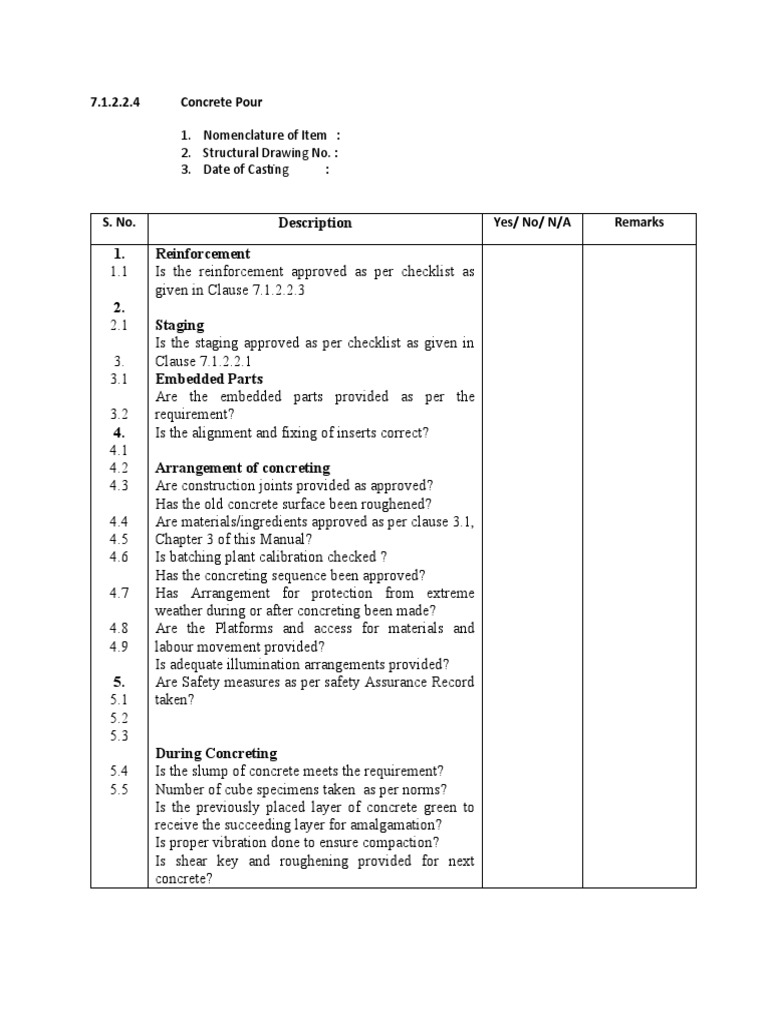 Description 1. Reinforcement: 1. Nomenclature of Item: 2. Structural ...