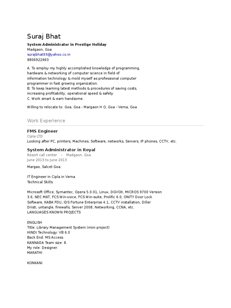 Suraj Bhat: Work Experience | PDF | Microsoft Windows | System Administrator