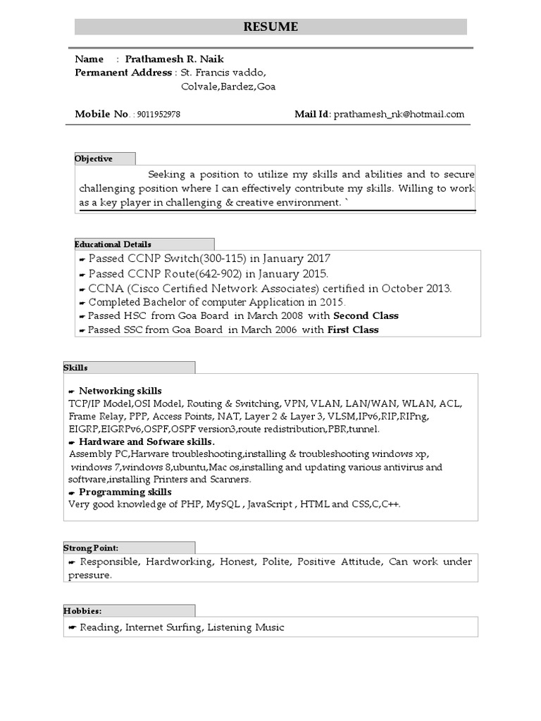 Name Permanent Address: St. Francis Vaddo,: Resume | PDF | Router ...