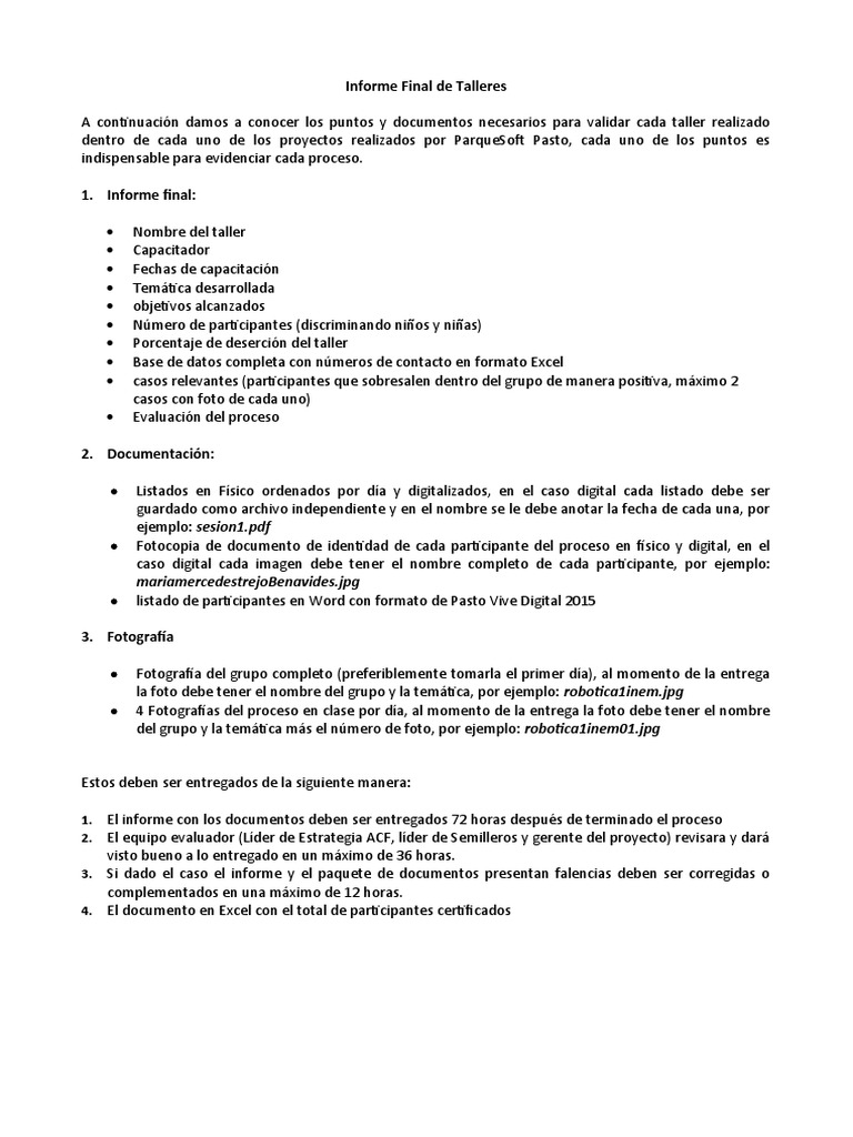 Informe Final de Talleres | PDF