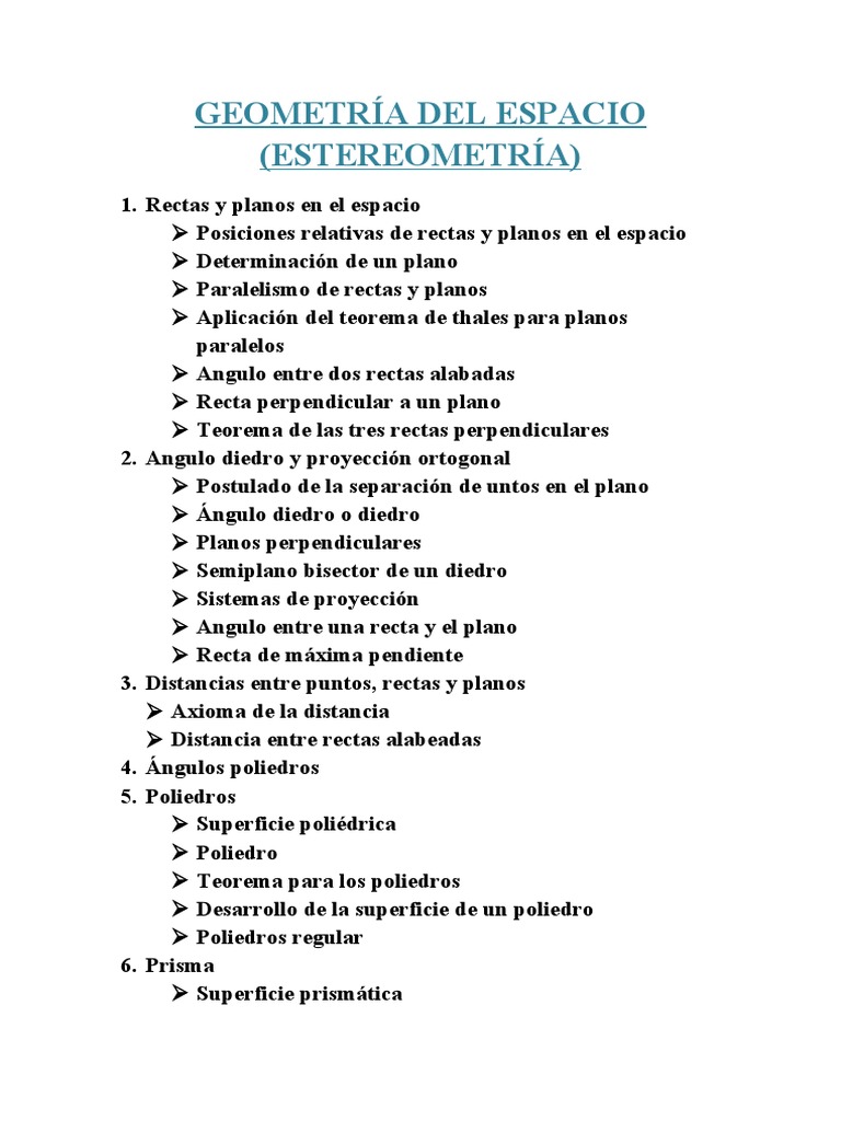 Estereometria (Índice) | PDF
