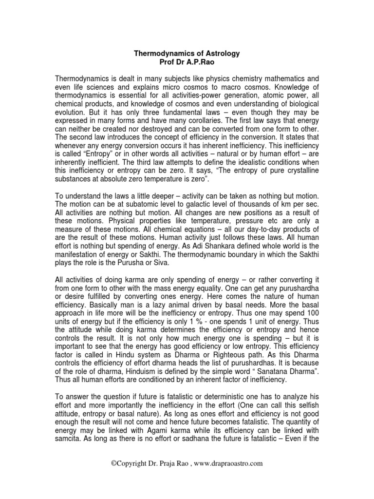 Thermodynamics of Astrology Prof DR A.P.Rao | PDF | Thermodynamics ...