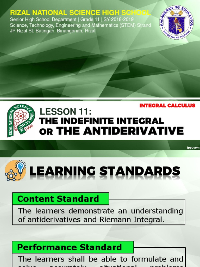 Lesson 11 The Antiderivative of A Function PDF | PDF | Integral ...