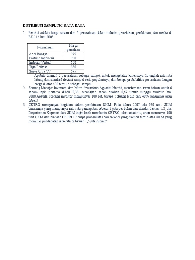 Soal Bab 4 Distribusi Sampling Rata | PDF