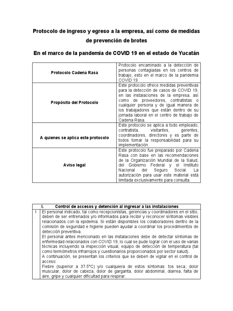 Protocolo de Ingreso y Egreso A La Empresa | PDF | Gestión de recursos humanos | Enfermedades y ...