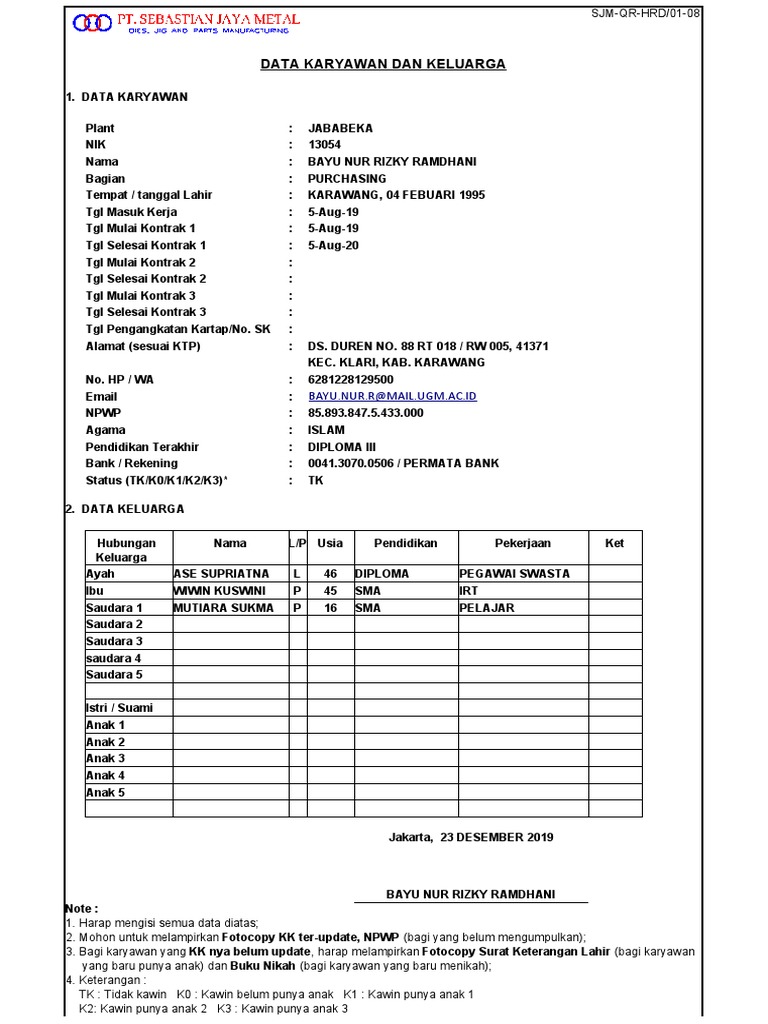 Data Karyawan Dan Keluarga-1 | PDF