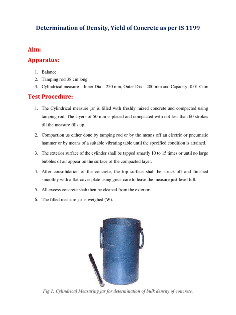 Determination of Concrete Density and Yield | PDF | Density | Concrete
