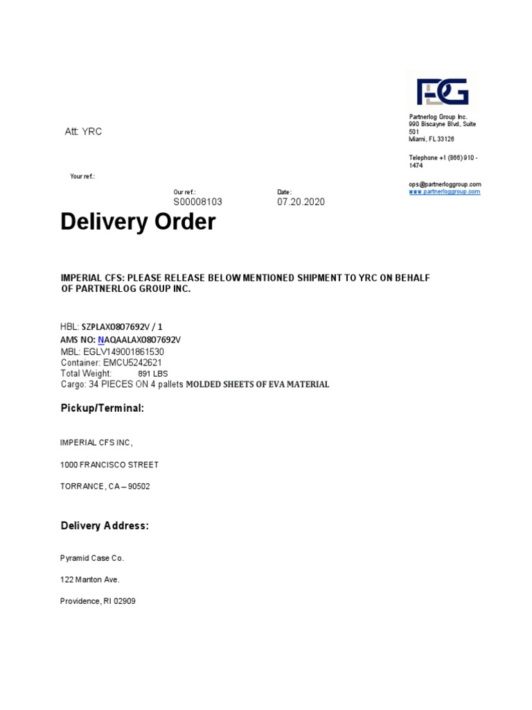Shipment Release for YRC | PDF