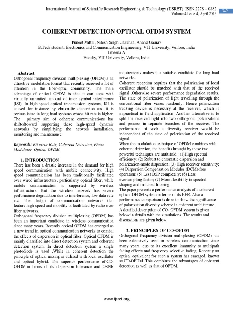 Ijsret-Coherent Detection | PDF | Orthogonal Frequency Division Multiplexing | Modulation