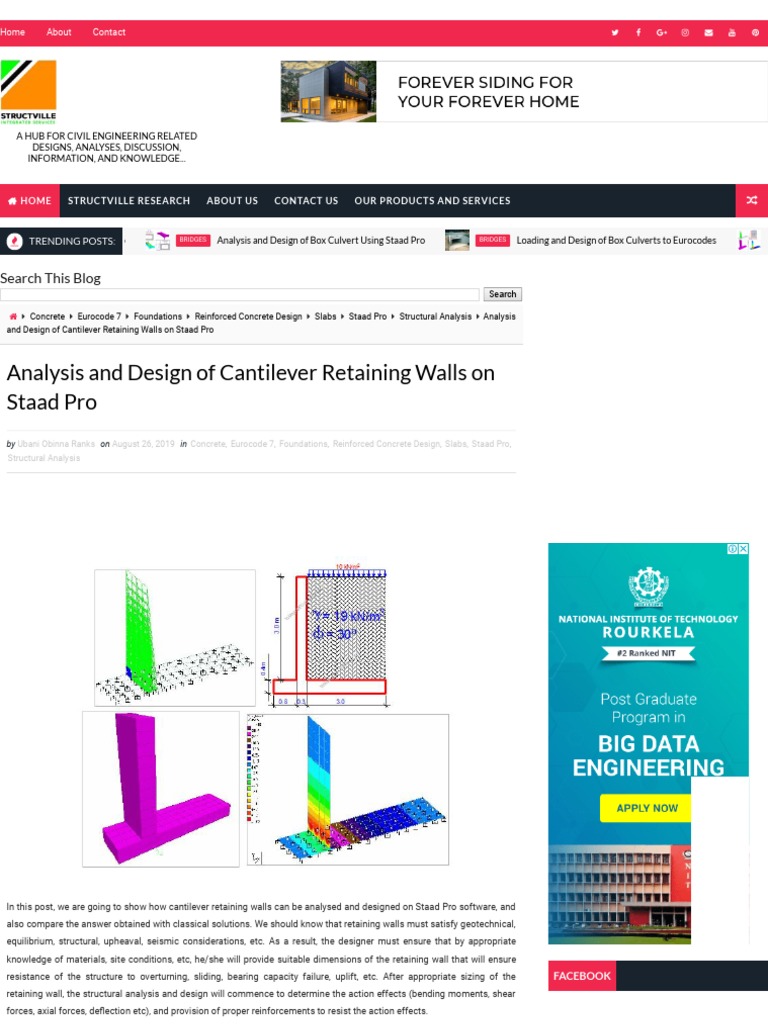Analysis and Design of Cantilever Retaining Walls On Staad Pro - Structville | PDF ...