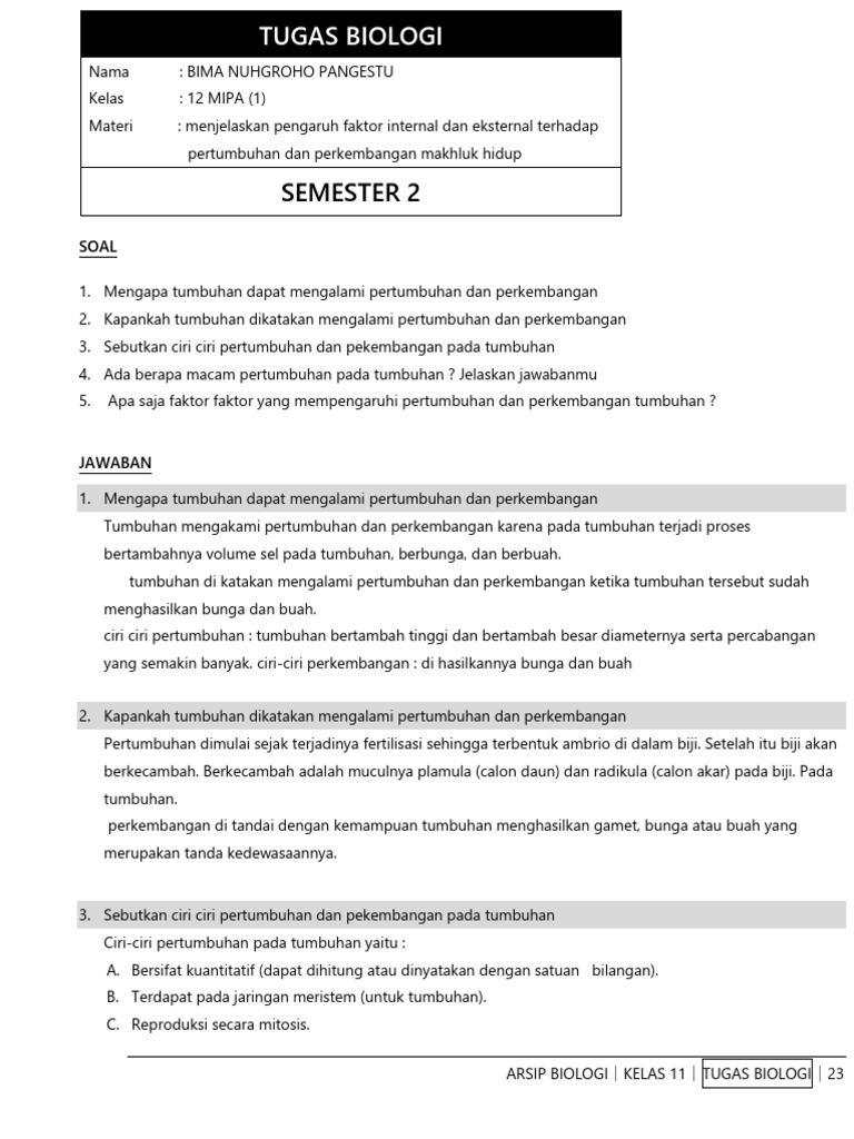 TUGAS BIOLOGI Bima KD 3.1 Sem 2 | PDF