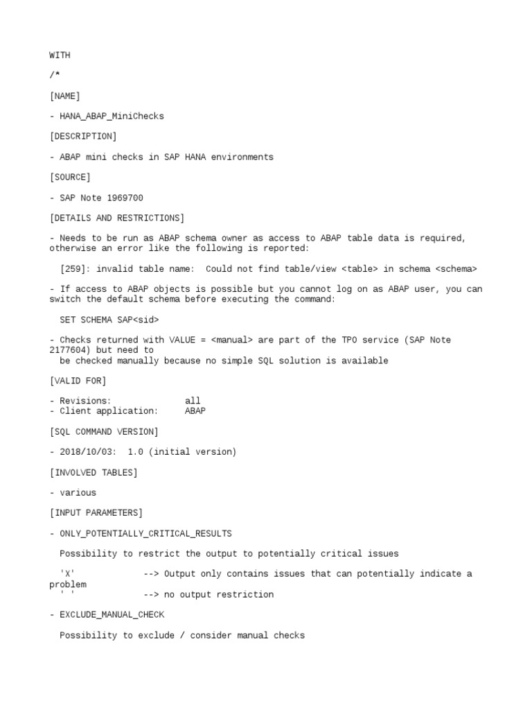 HANA ABAP MiniChecks | PDF | Computer Data | Software HANA ABAP MiniChecks | PDF | Computer Data | Software