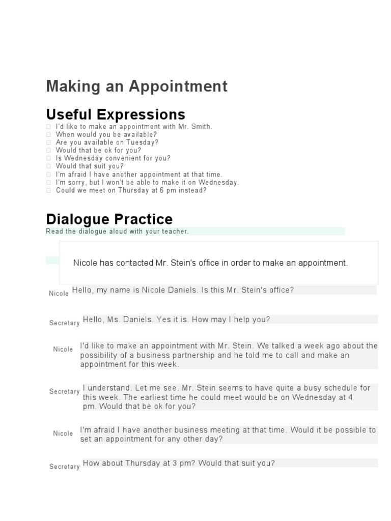 Making An Appointment: Useful Expressions | PDF
