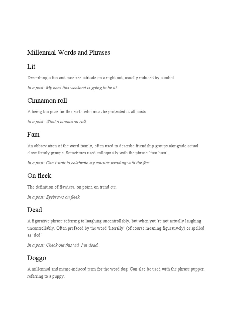 Millennial Words and Phrases | PDF