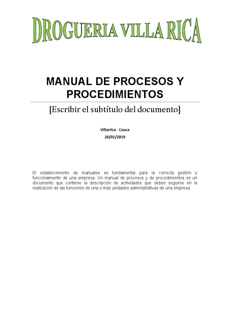 1 Manual de Procesos y Procedimientos | PDF | Medicamentos con receta ...