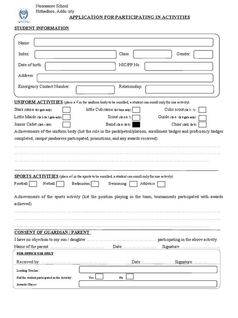 Application For Participating in Activities: Student Information | PDF