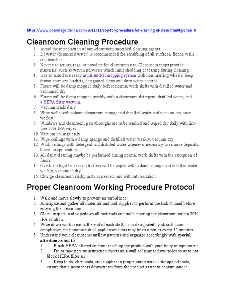 Cleanroom Cleaning Procedure: Multi-Bucket Mopping System | PDF ...