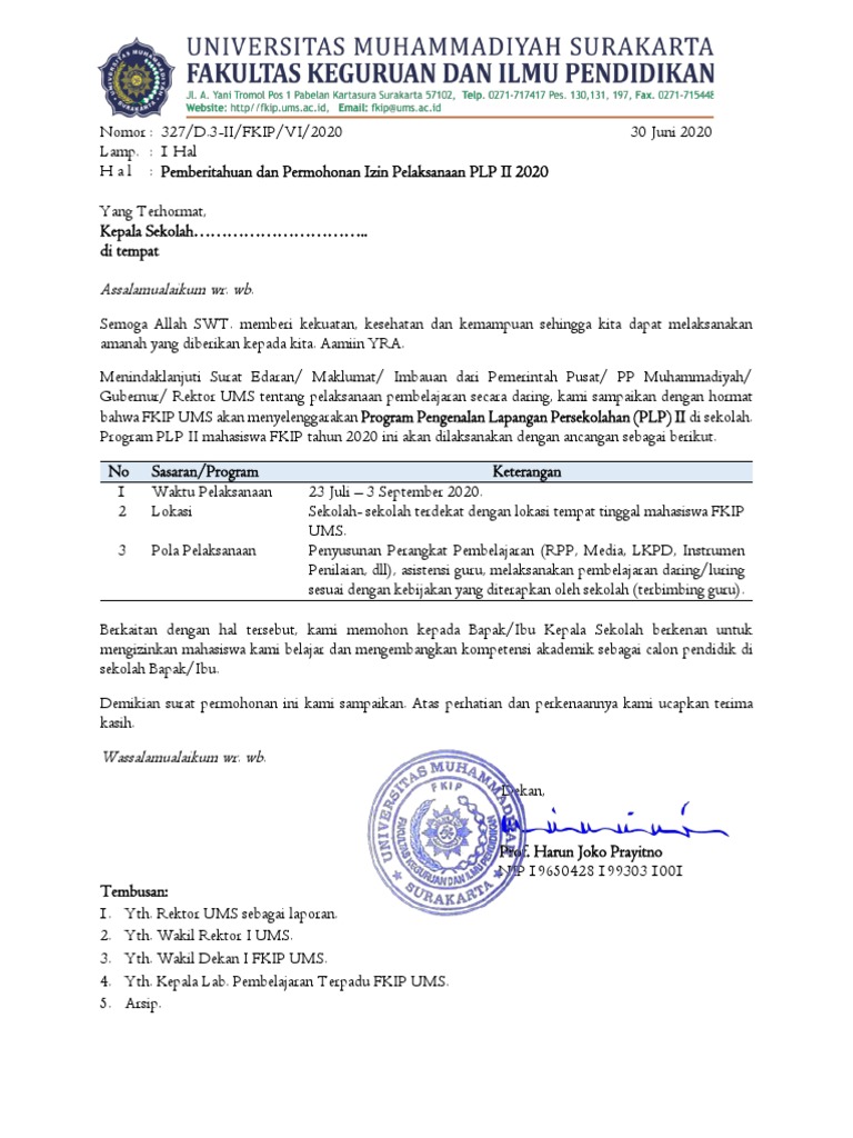 Surat Izin PLP II Ke Sekolah | PDF