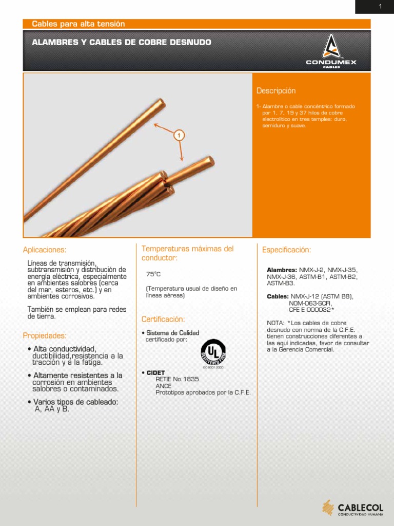 Cables y Alambres de Cobre Desnudo PDF | PDF | Cobre | Cantidad