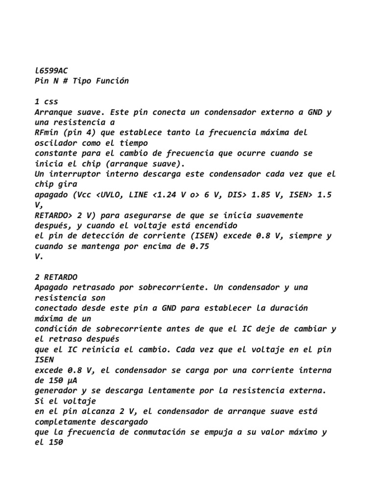 L6599ad Descripcion de Pines | PDF | Corriente eléctrica | voltaje