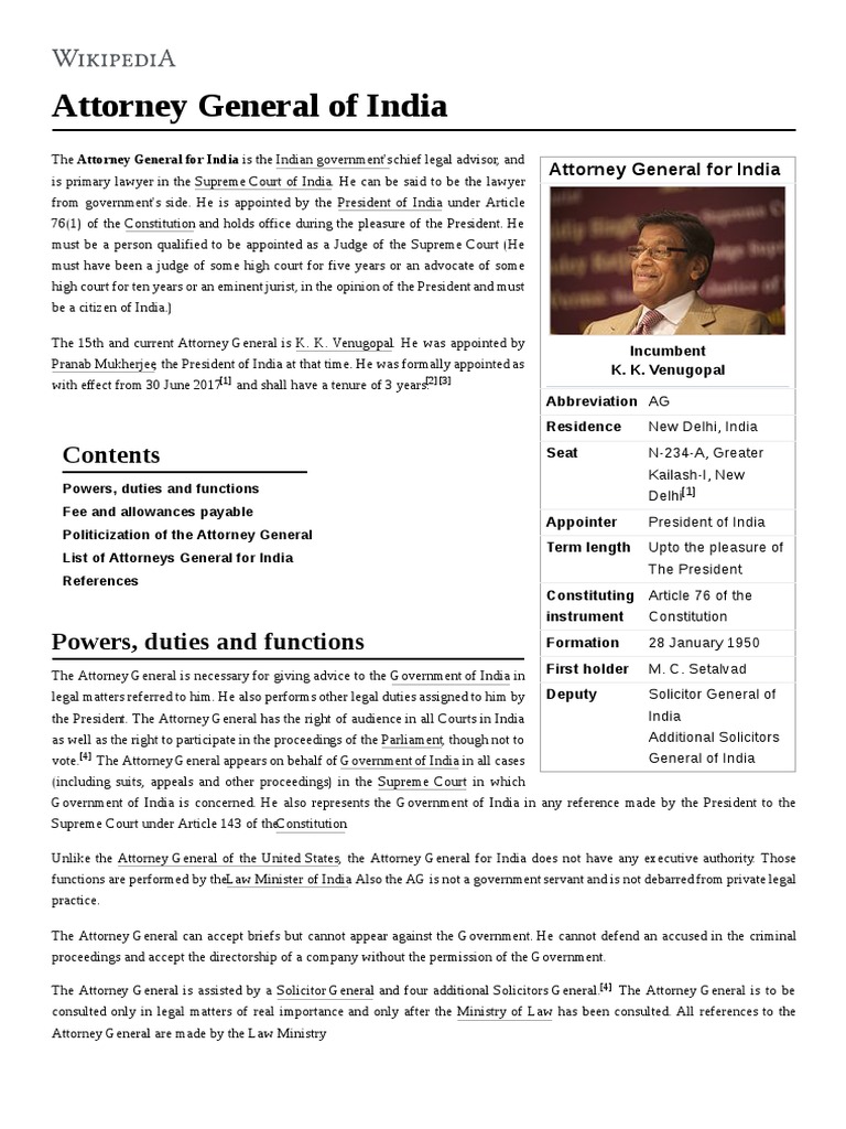 Attorney General of India | PDF | Government Of India | Judiciaries