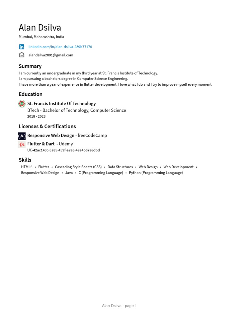 Resume Alan Dsilva PDF | PDF