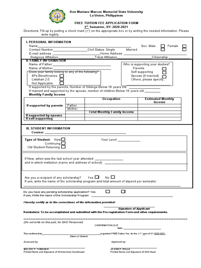 DMMMSU Free Tuition Fee Application Form | PDF | Social Institutions ...