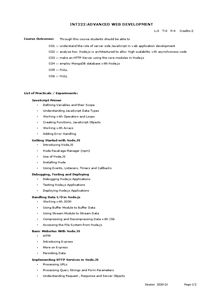 Int222:Advanced Web Development: Course Outcomes | PDF | Web Server ...