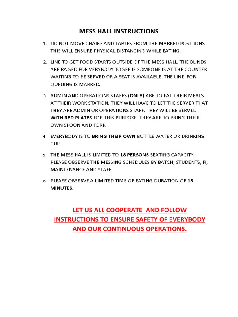 Mess Hall Instructions | PDF