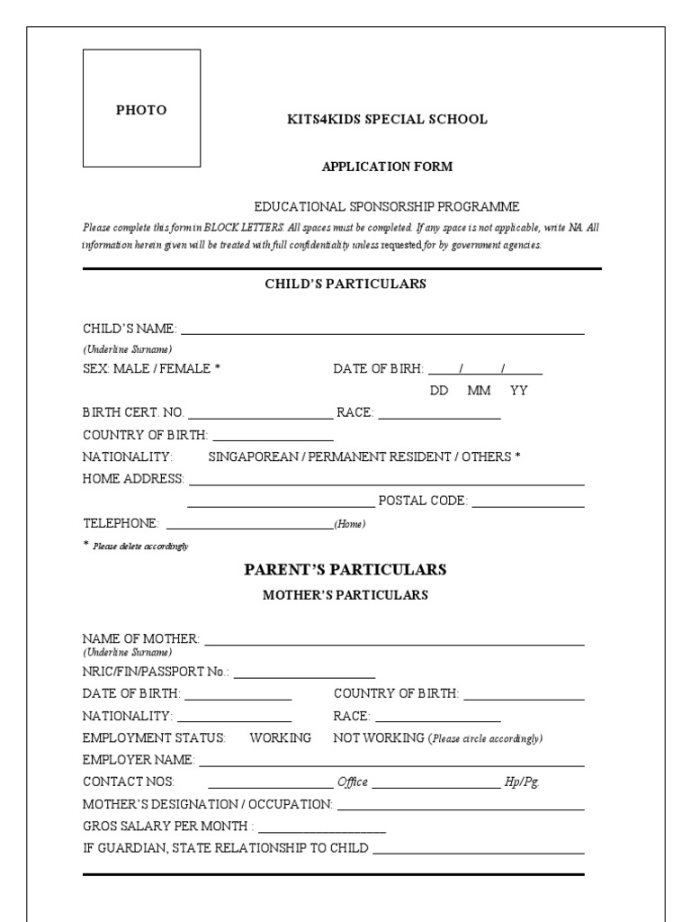 KITS4KIDS Education Sponsorship Form | PDF | Birth Certificate ...