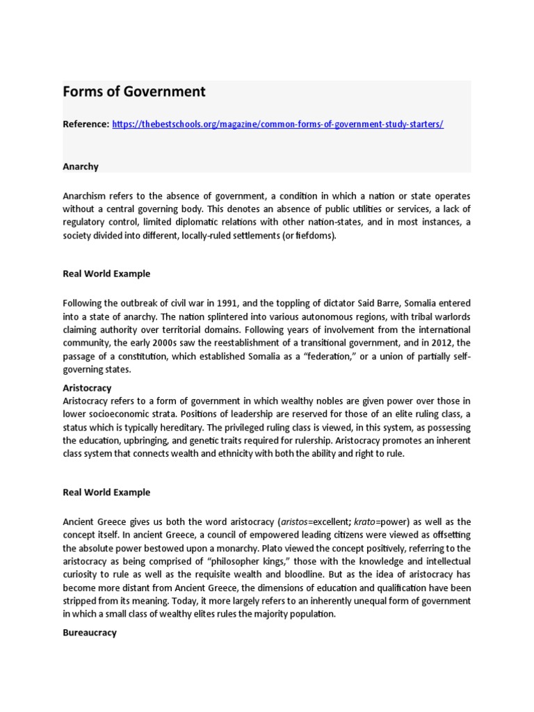 Forms of Government | PDF | Communism | Capitalism