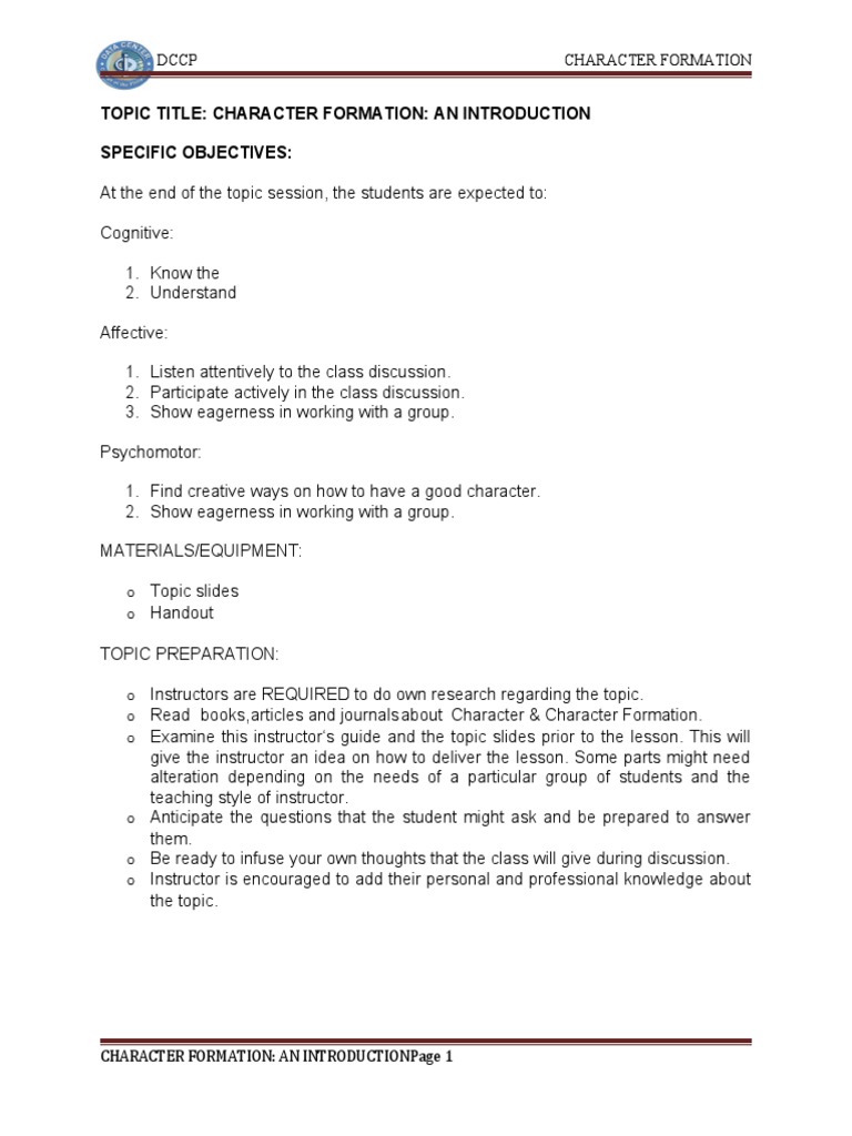 1. CHARACTER FORMATION AN INTRODUCTION.docx | Courage | Morality