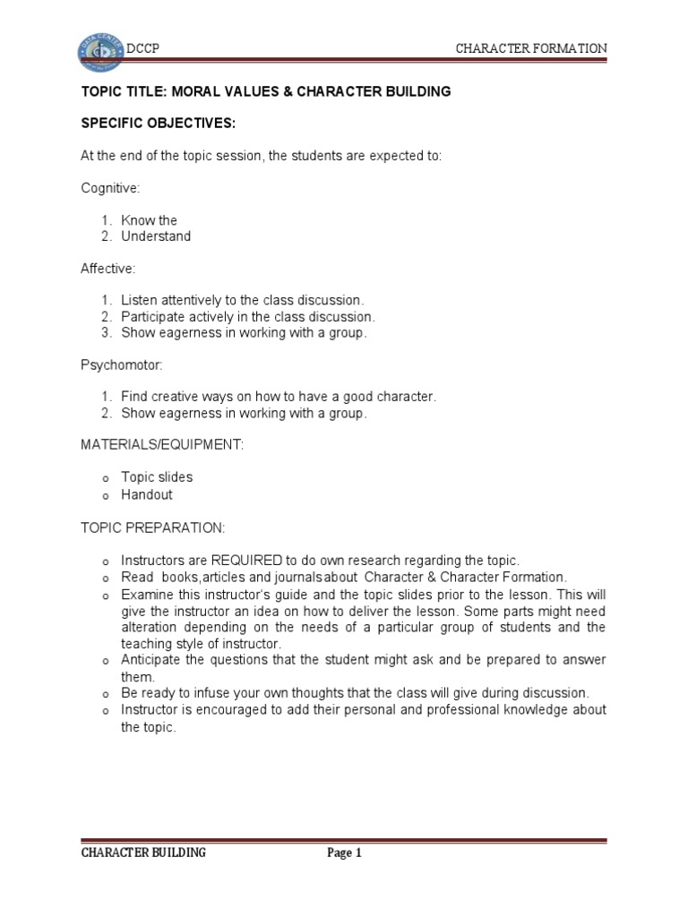 Moral Values & Character Building | PDF | Value (Ethics) | Thought