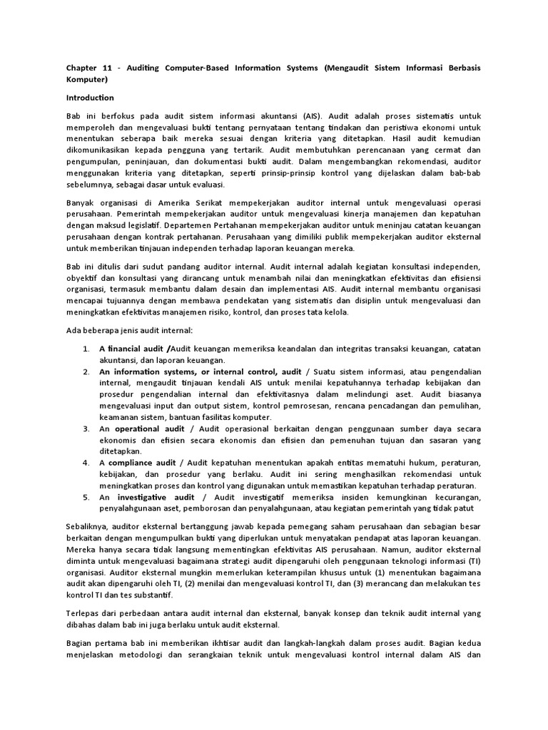 Chapter 11 - Auditing Computer-Based Information Systems | PDF