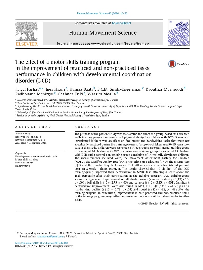 Human Movement Science | PDF | Effect Size | Analysis Of Variance