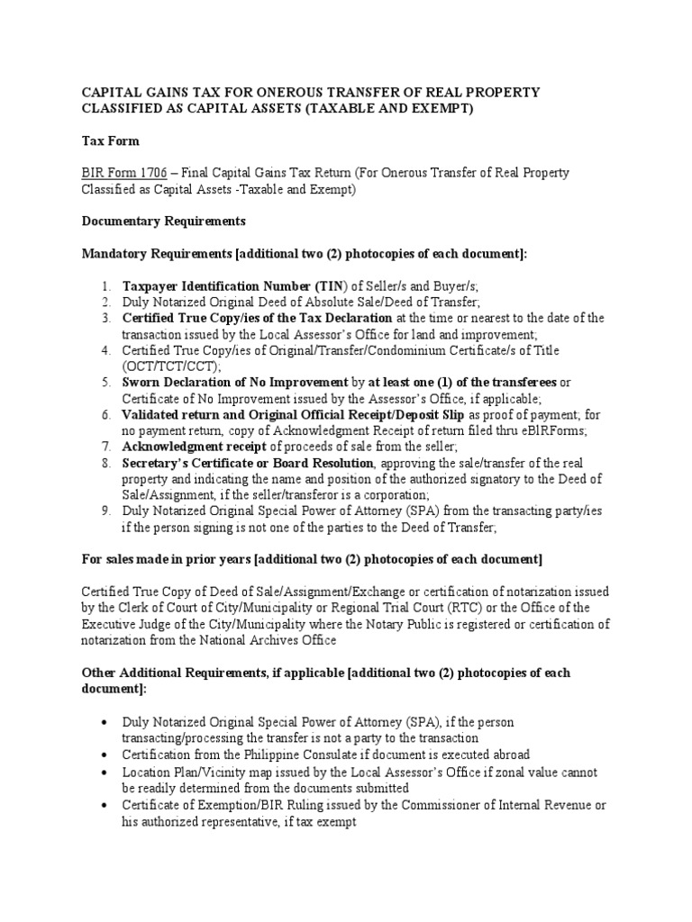 BIR CGT Requirements | Download Free PDF | Capital Gains Tax | Payments
