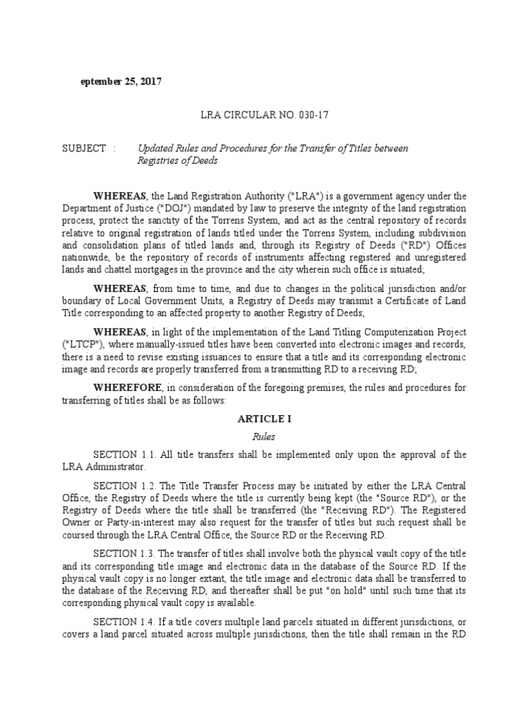 Updated Rules and Procedures For The Transfer of Titles Between ...