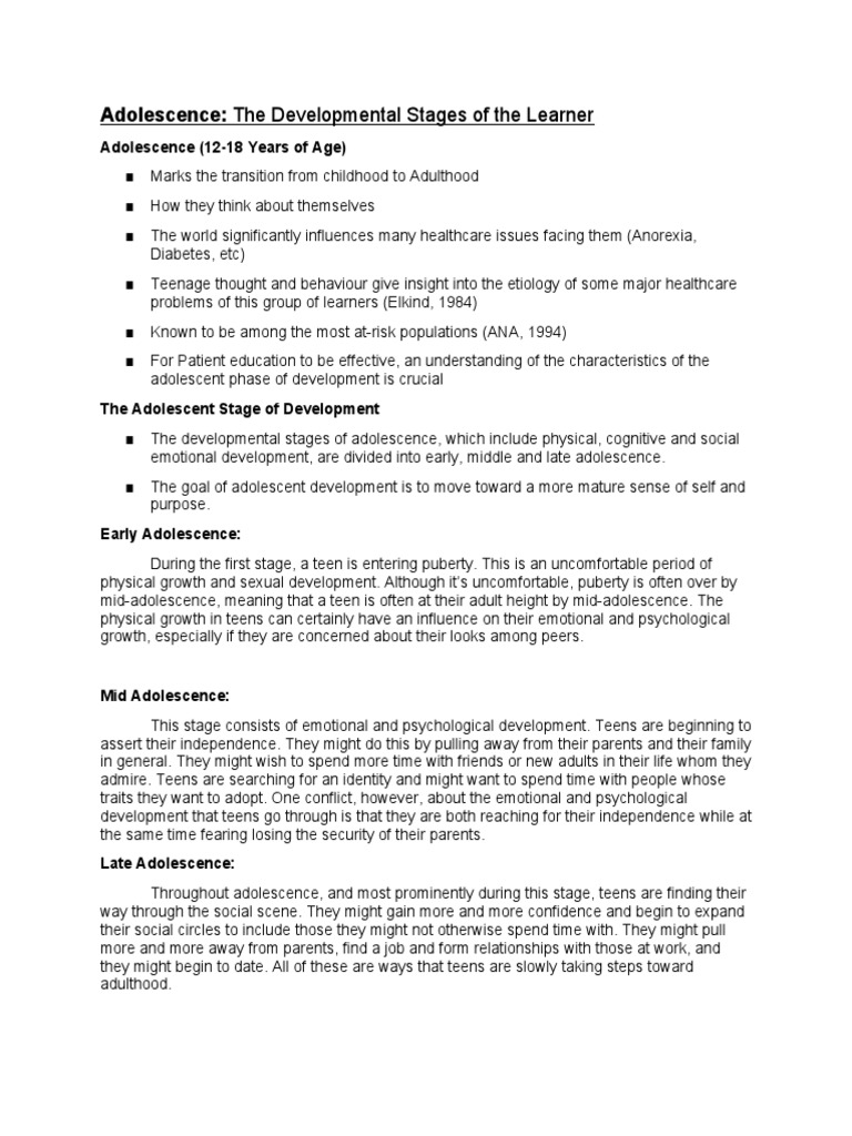 Adolescence:: The Developmental Stages of The Learner | PDF ...