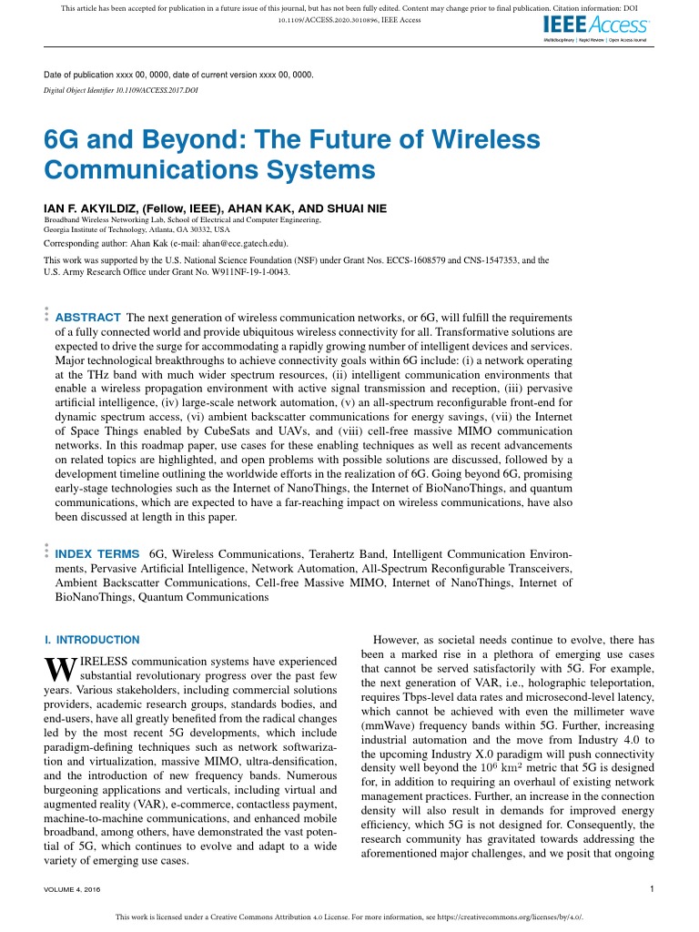 6G and Beyond: The Future of Wireless Communications Systems | PDF | Terahertz Radiation ...
