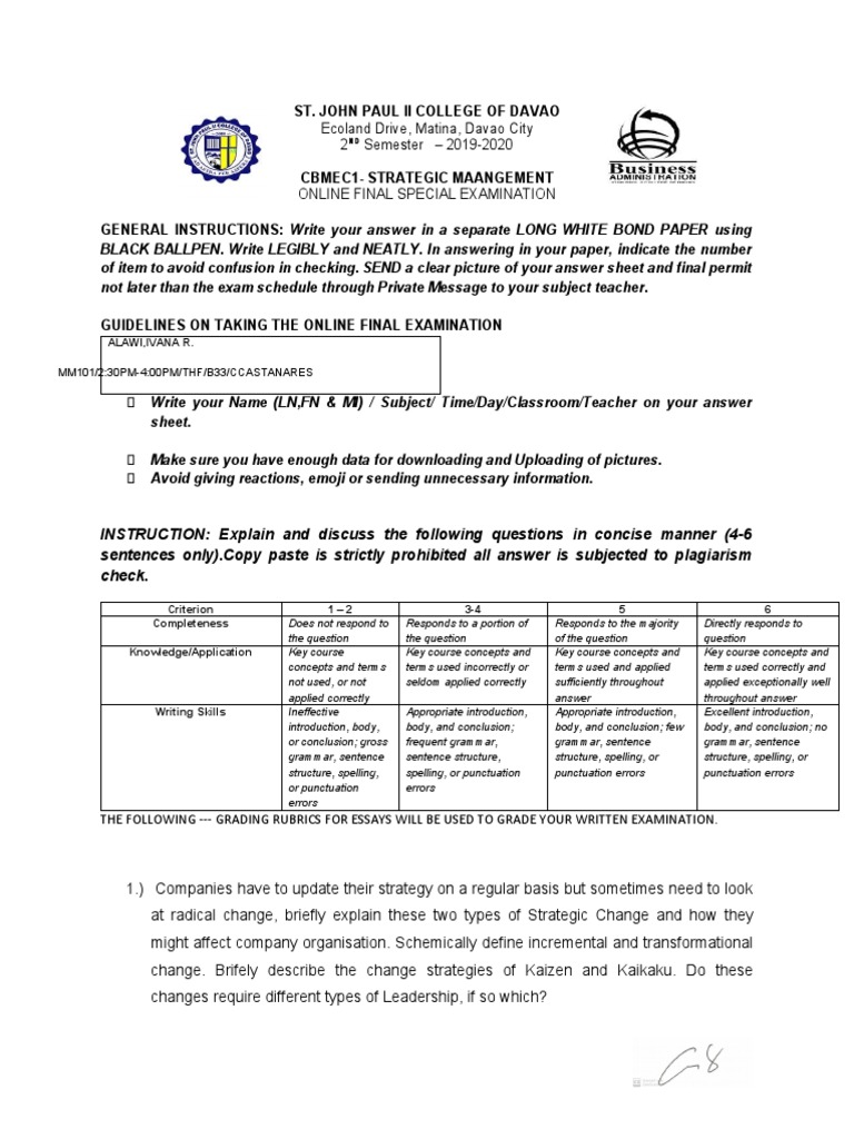 Ecoland Drive, Matina, Davao City 2 Semester - 2019-2020: St. John Paul ...