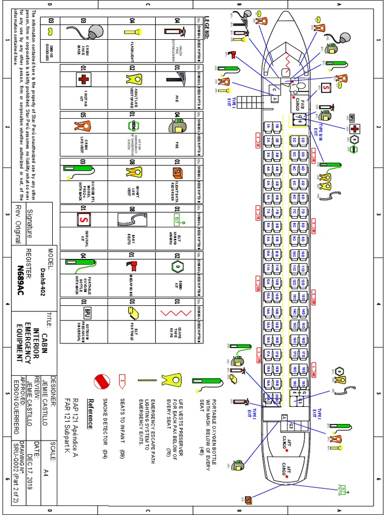 Aircraft Cabin Layout and Safety Equipment Placement Diagram with ...