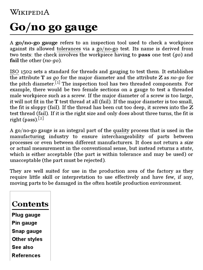 Go/no Go Gauge | PDF | Tools | Equipment