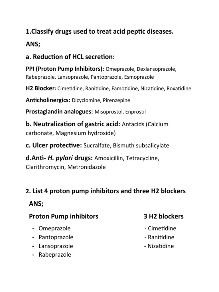 Classify Acid-Reducing Drugs and Their Mechanisms | PDF | Drugs ...