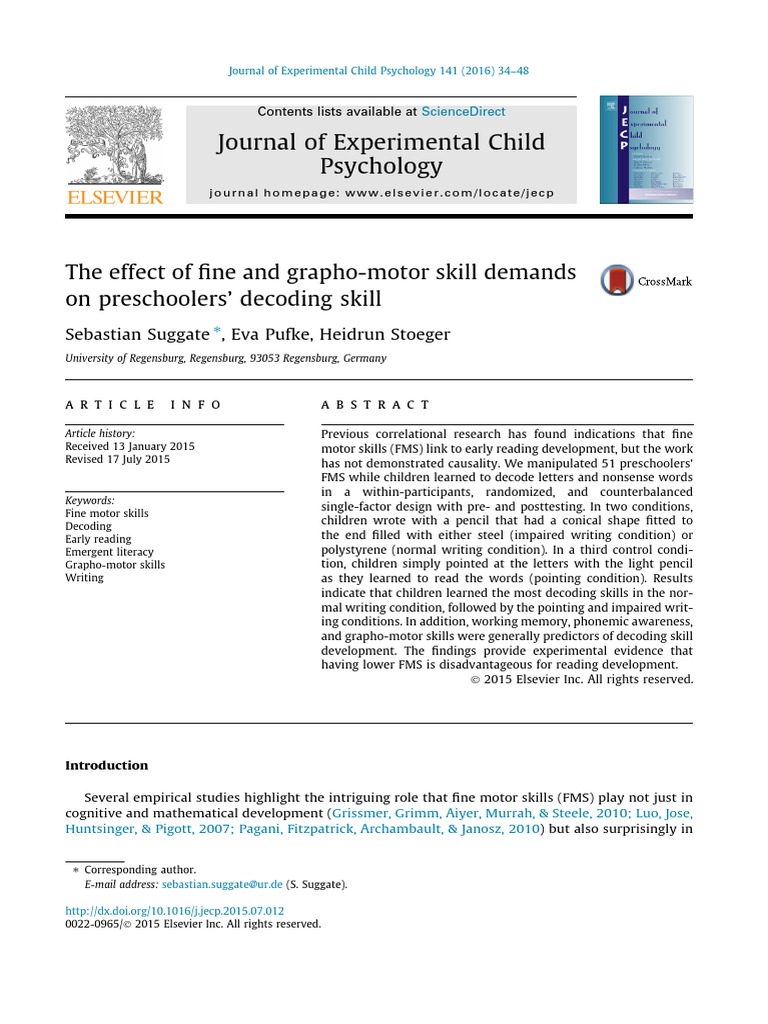 Journal of Experimental Child Psychology: Sebastian Suggate, Eva Pufke ...