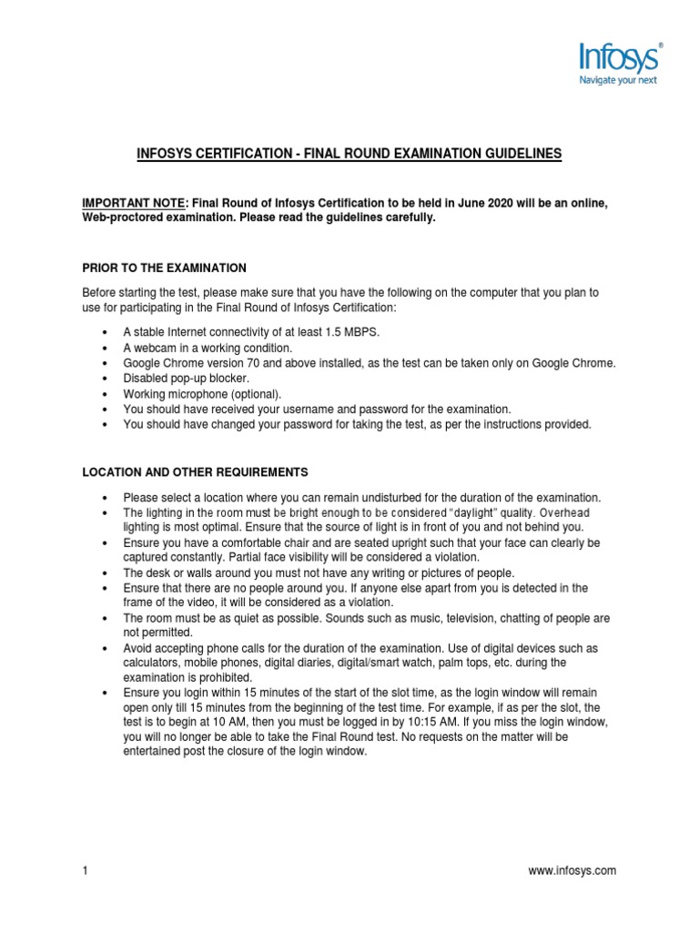 Infosys Certification Final Round Examination Guidelines Download