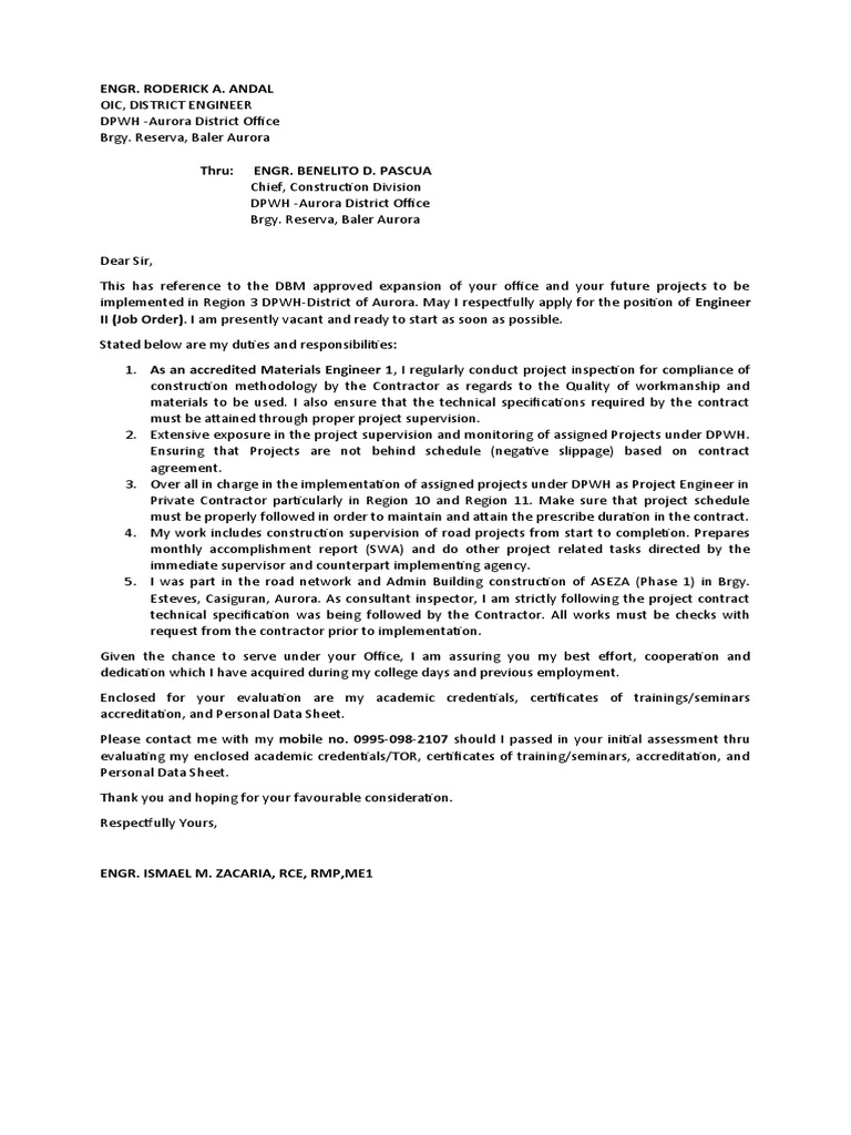 DPWH Application 1 | PDF | Engineer | Business