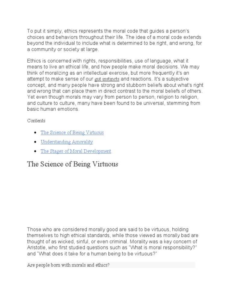 The Science of Being Virtuous Understanding Amorality The Stages of ...