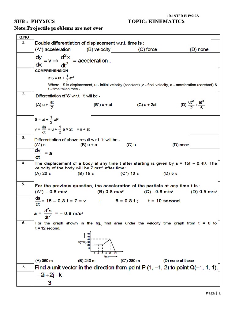 Sub: Physics Topic: Kinematics | PDF | Physics | Physical Sciences
