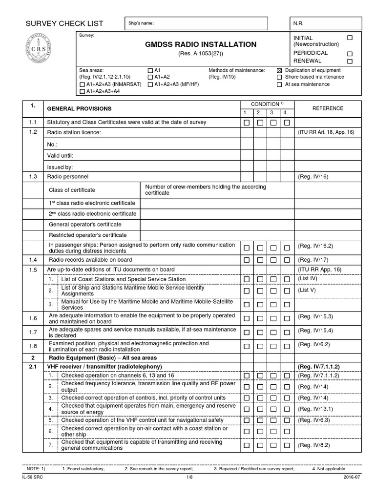 Survey Check List: Gmdss Radio Installation | PDF | Radio ...
